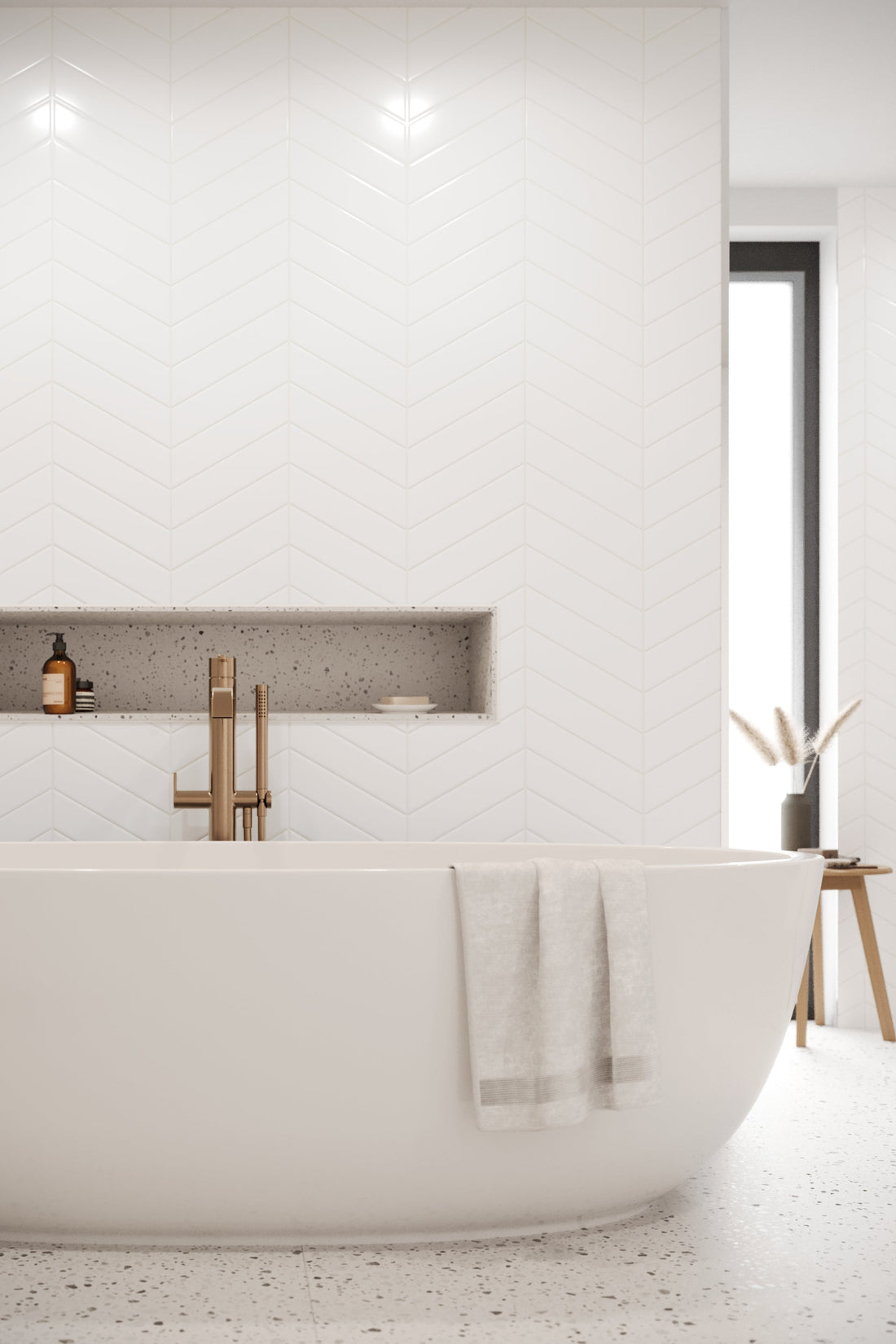 Chevron Tile White Wall Panel - Reco Surfaces