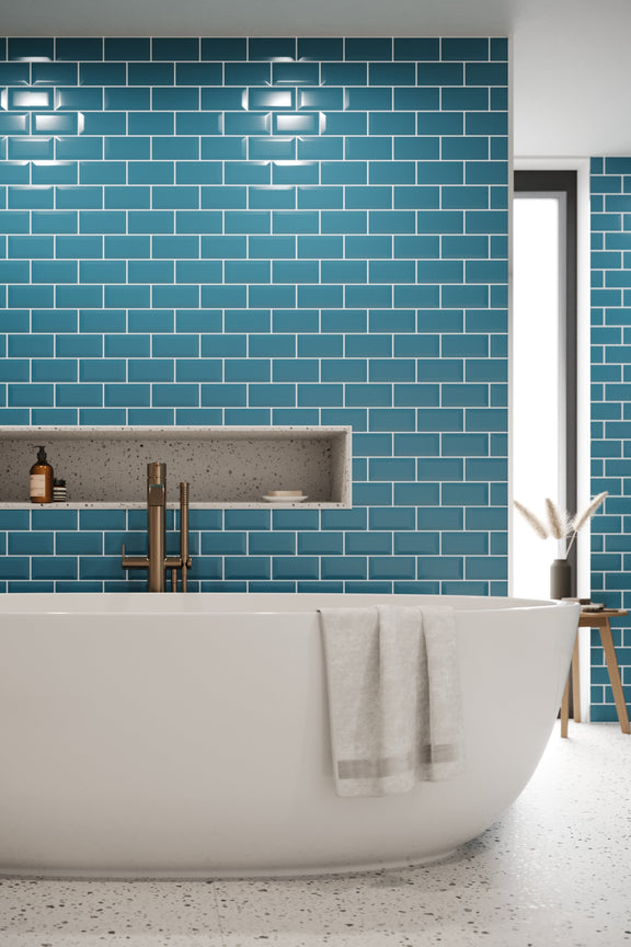 Bevel Metro Tile Wall Panel Teal Blue - Reco Surfaces