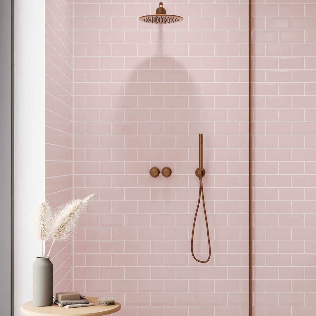 Bevel Metro Tile Wall Panel Pastel Pink - Reco Surfaces