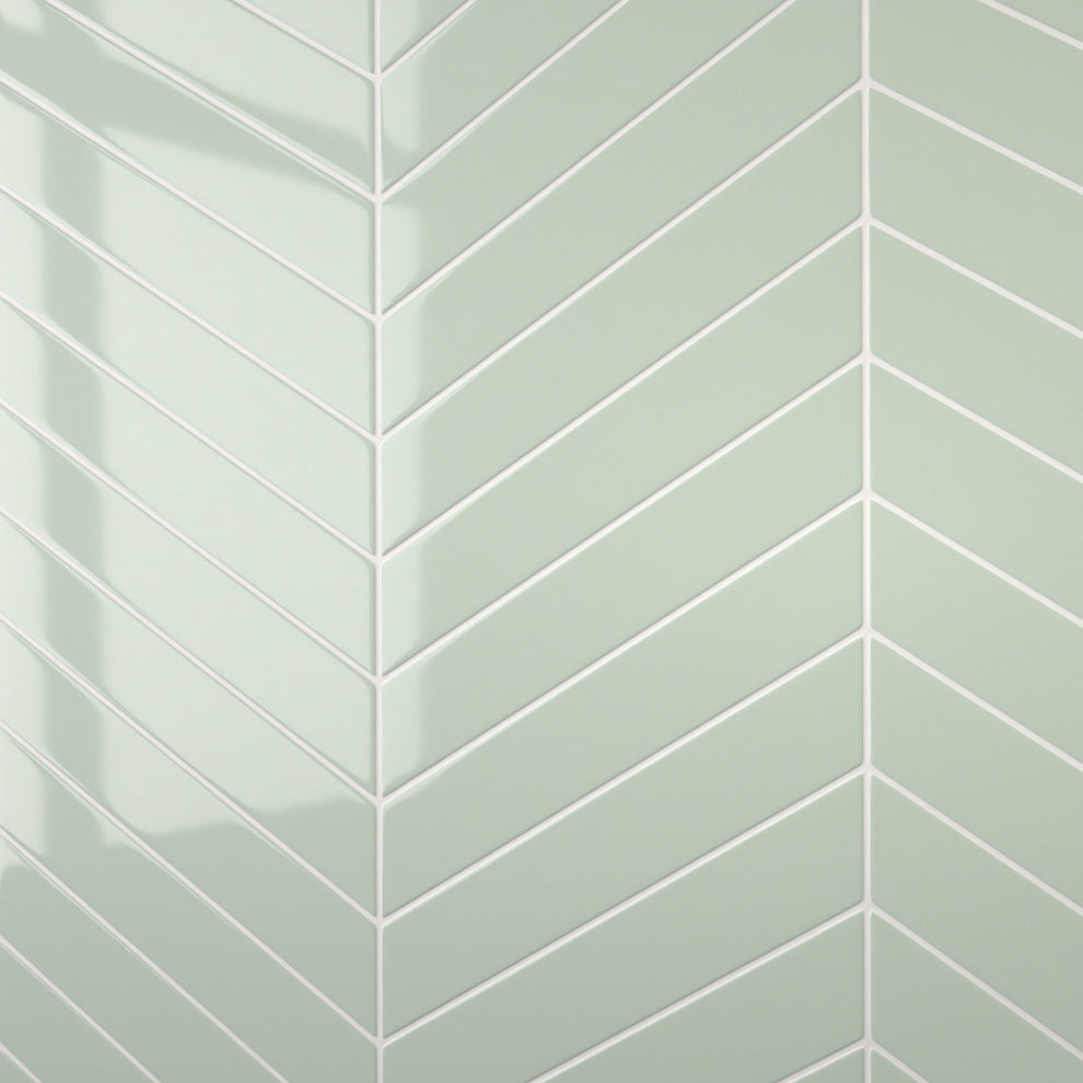 Chevron Tile Glass Green Wall Panel - Reco Surfaces
