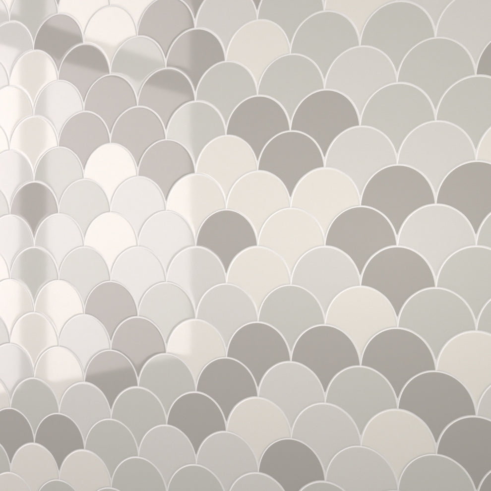 Mermaid Patterned Tile Grey Scale Wall Panel - Reco Surfaces