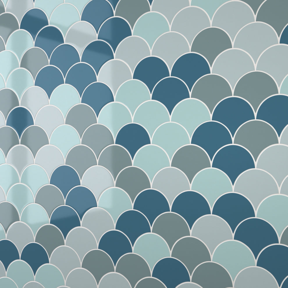 Mermaid Patterned Tile Hampton Blue Scale Wall Panel - Reco Surfaces
