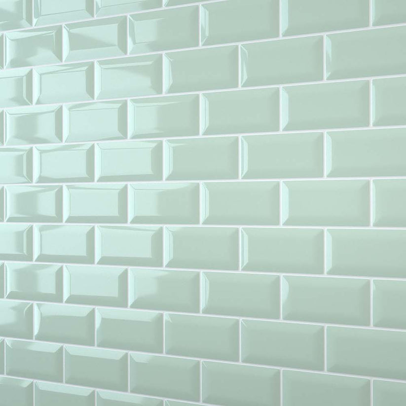 Sample: Bevel Metro Tile Landscape Glass Green - Reco Surfaces