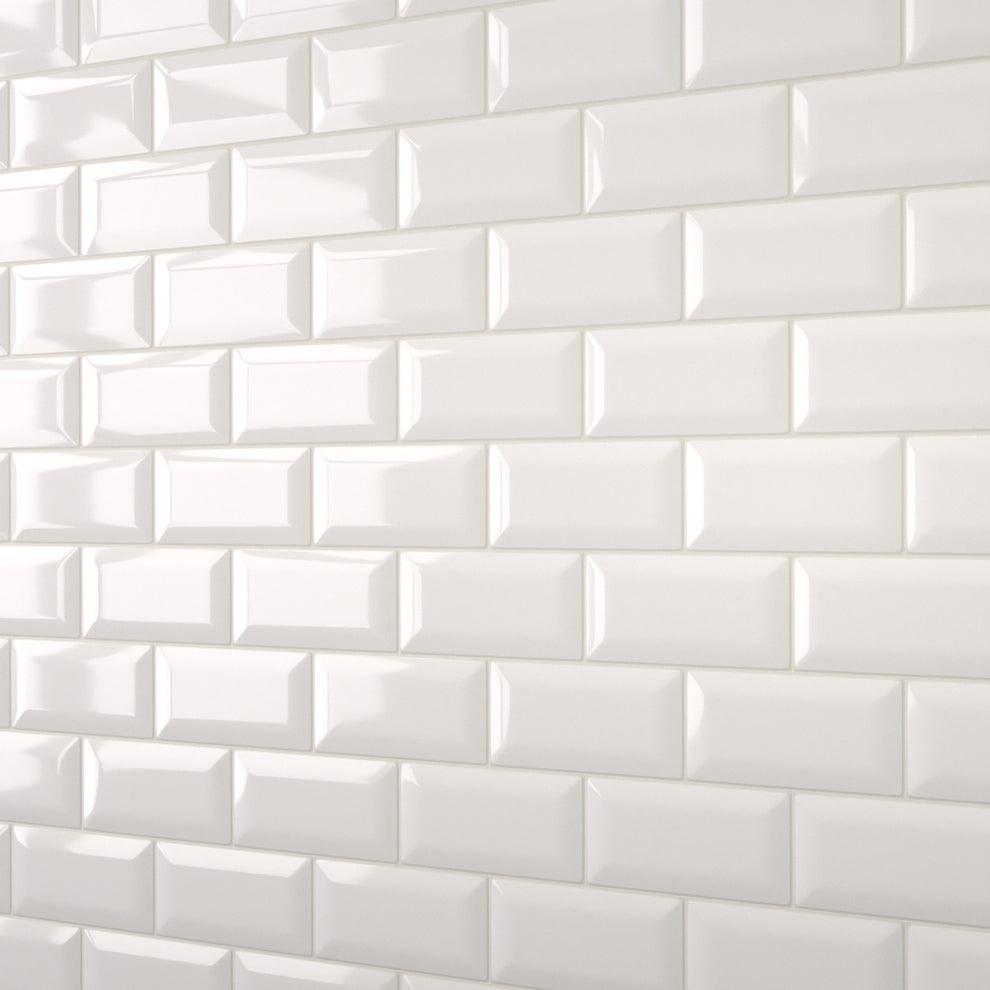 Bevel Metro Tile Wall Panel White - Reco Surfaces