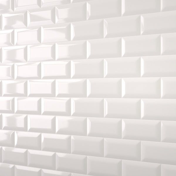 Bevel Metro Tile Wall Panel White - Reco Surfaces