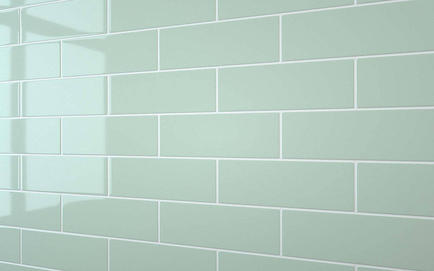 Flat Metro Large Brick Tile Glass Green Wall Panel - Reco Surfaces